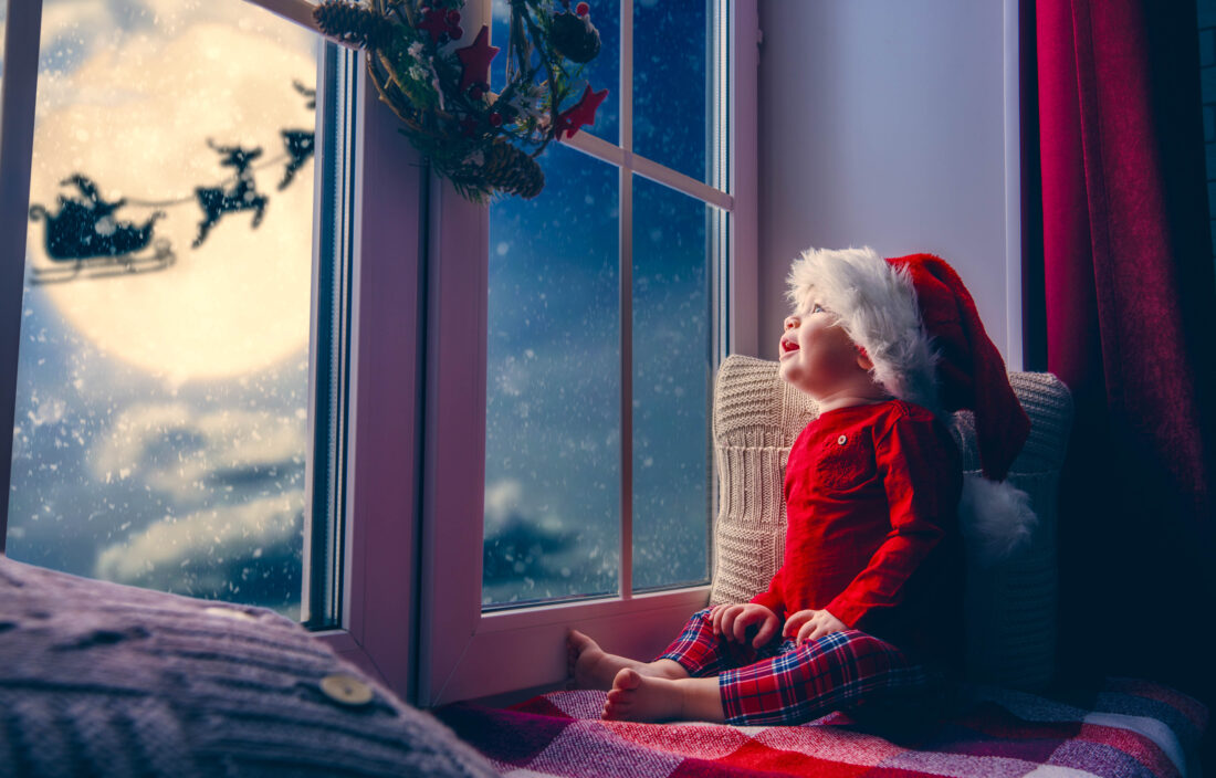 Santa Looking Through Window Christmas Santa Claus Looks Out Window